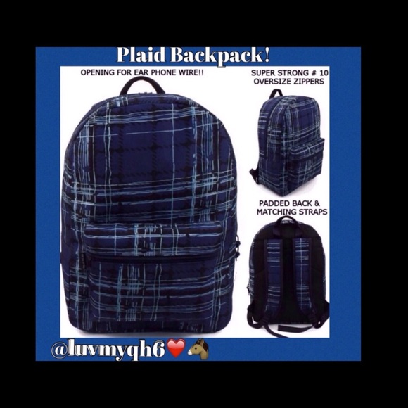 Bags | Plaid Backpack Blue Blackhp | Poshmark
